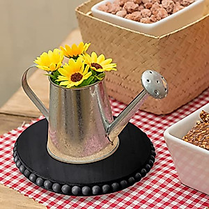 2 Pcs Beaded Wood Pedestal Stand Wooden Risers for Display Farmhouse Round Display Stands Decorative Accent for Coffee Bar, Bathroom, Kitchen Island, Plant Pot (Black, 6/9.5 Inch)