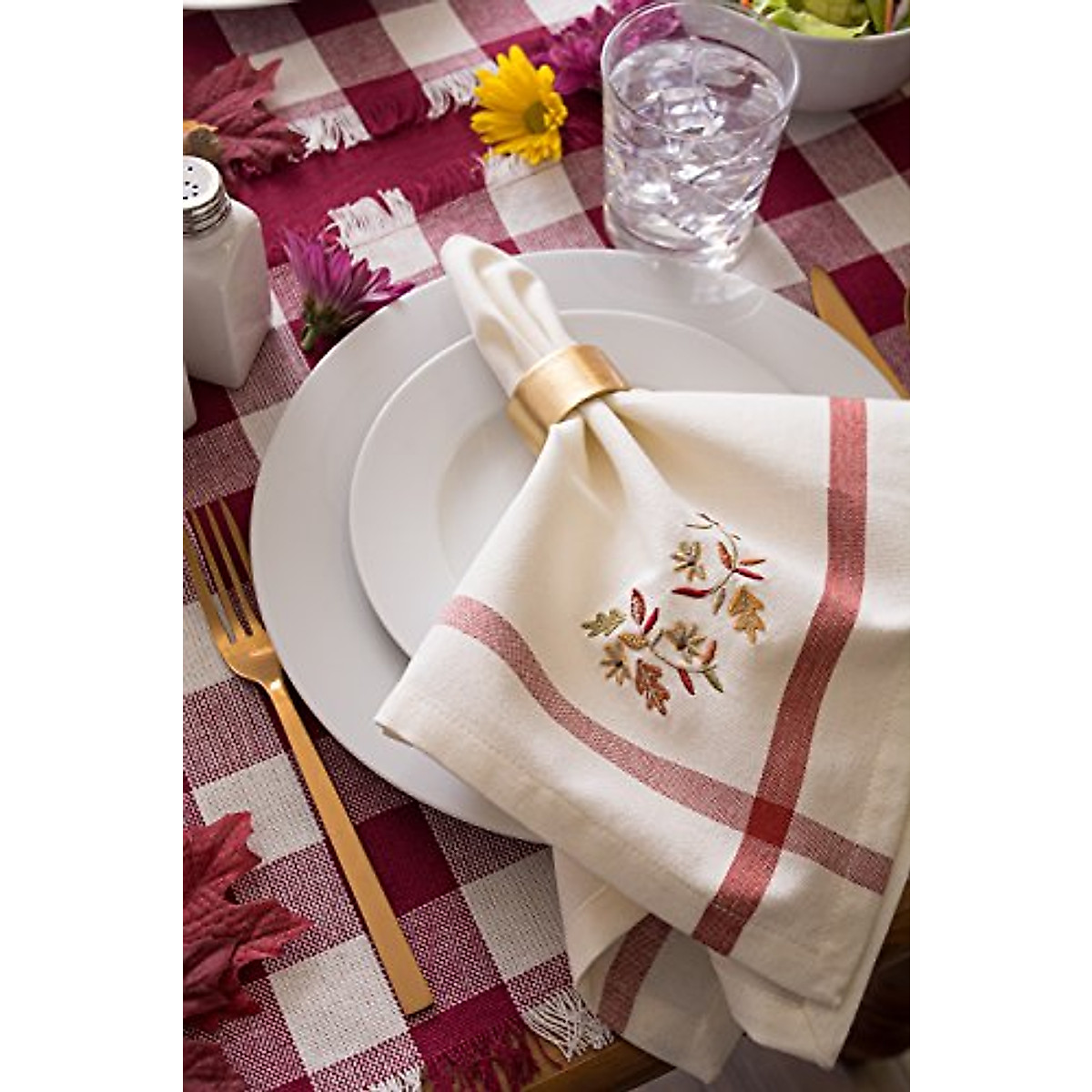 DII Thankful Autumn Collection Fall Tabletop Decoration, Square Napkin Set, 20x20, Falling Leaves, 6 Piece
