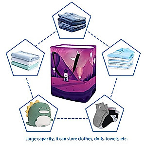 Windmill Night Purple Laundry Basket Large Cloth Organizer Bag Basket Foldable Laundry Hamper with Handles