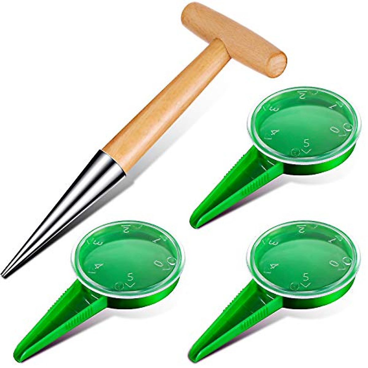 4 Pieces Hand Dibber Sowing Dispenser Set, Adjustable Garden Hand Tool Flower Sow Traditional Sets, Hand Bulbs Stainless Steel Dibbers