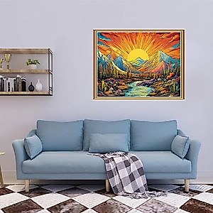 AIBOERL 5D Diamond Painting Kits for Adults, Sunrise DIY Diamond Art Forest Mountain River Round Full Drill Crystal Rhinestone Embroidery Pictures Crafts for Home Wall Decor (15.8 * 11.8 inch)