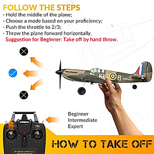VOLANTEXRC 4-CH Spitfire One Key Remote Control Airplane with Xpilot Stabilization, Gyroscope, 3 Level Control, and Lightweight Design, Camouflage