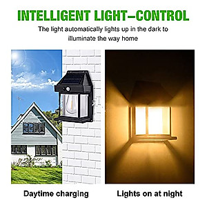 Solar Powered Outdoor Wall Lights, Sunrise and Sunset Motion Sensor, LED Exterior Wall Lights, Warm White Light, Fence, Three Lighting Modes, Exterior Front Porch Security Light Wall Ornament (White)