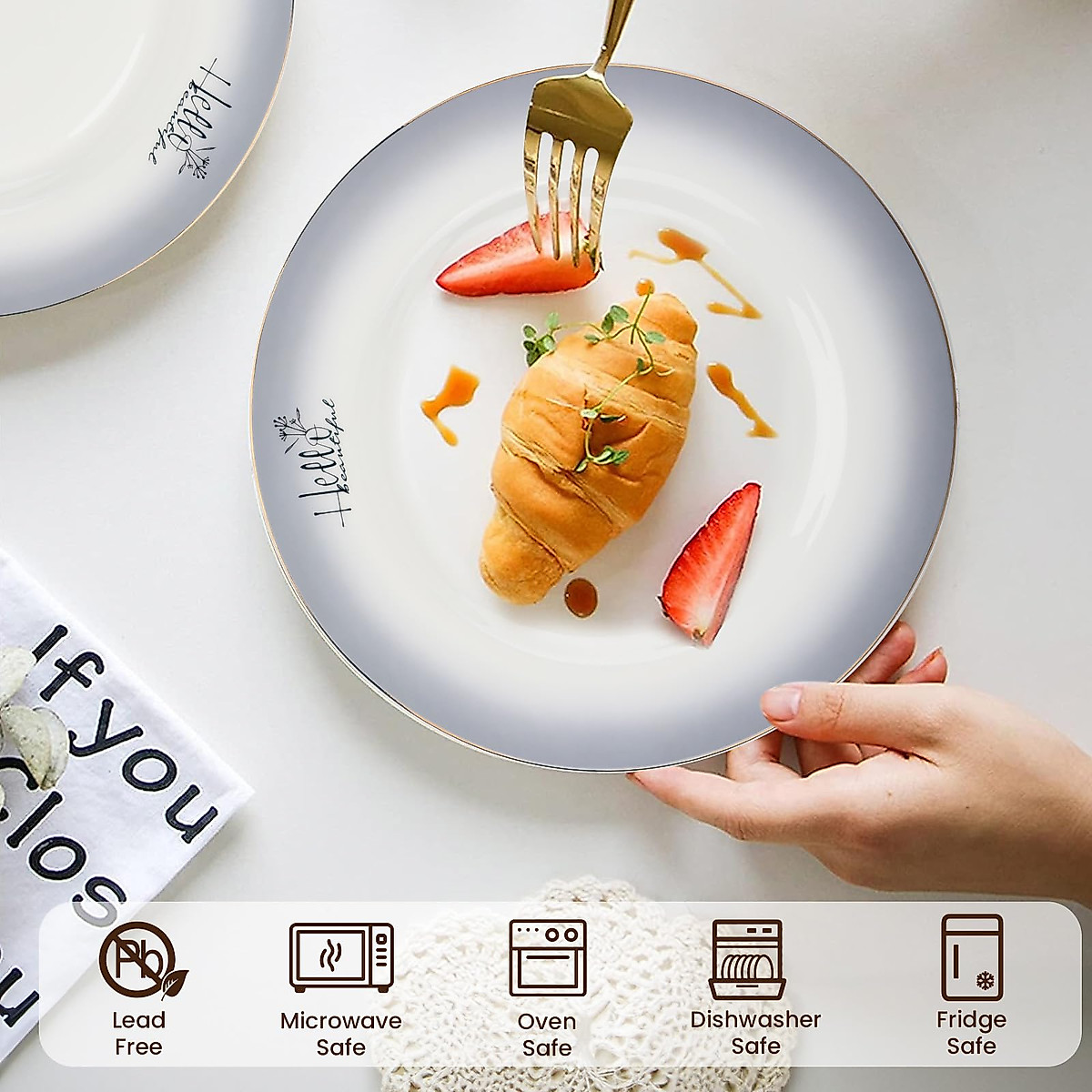 Wpslnwo Fine Bone China Dinner Plates,10.5-inch Smoky Gray Sradient Rendering Plates 24k Gold-plated Dinnerware Sets,Elegant Artworks,Suitable for Families with Taste,with Gift Box Packaging