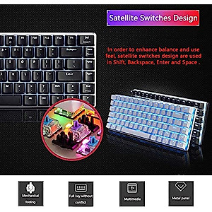 Wired Mechanical Gaming Keyboard USB Metal Blue Switch PC Gaming Keyboard with White LED Backlit for Computer Gamers (Blue Switch, Black)