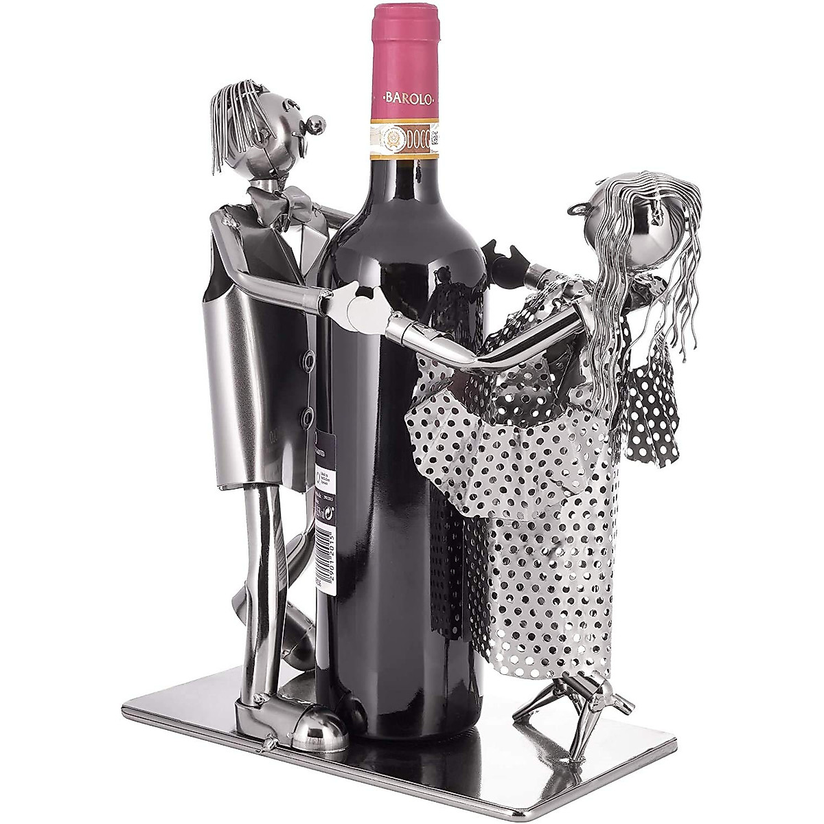 BRUBAKER Bottle Holder Dancing Couple - Pair Sculpture Metal - Bottle Stand - with Greeting Card - Wedding Favours