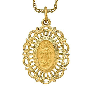 IceCarats 14K Yellow Gold Our Lady of Miraculous Medal Blessed Virgin Mary Necklace Charm Pendant 26.2mm x 15.6mm Only