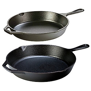 Lodge Seasoned Cast Iron 2 Skillet Bundle. 12 inches and 10.25 inches Set of 2 Cast Iron Frying Pans