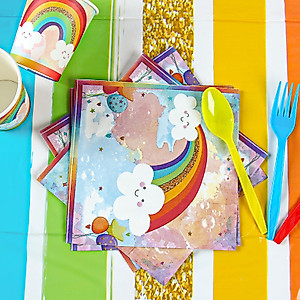 Rainbow Party Supplies, Happy Birthday Decorations for Girls & Boys -169pcs Rainbow Party Tableware Set Include 9" and 7" Party Plates and Napkins Cups Utensils with Tablecloth for 24 Guests