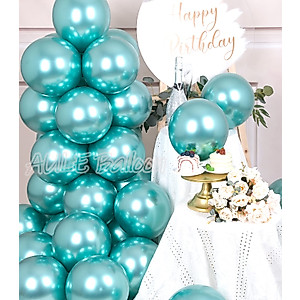 AULE Party Balloons 50 Pcs 12 inch Teal Green Metallic Chrome Helium Shiny Latex Thicken Balloon Perfect Decoration for Wedding Birthday Baby Shower Graduation Christmas Carnival