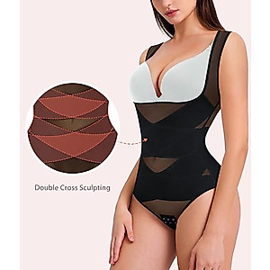 REYEOGO Women Thong Shapewear for Tummy Control Open Bust Body Shaper Compression Fajas Waist Trainer Corset (Black, Medium)