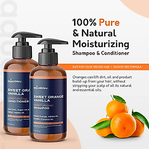 Aquableu Sweet Orange Vanilla Shampoo & Conditioner Set – Natural Moisturizing, For Dry & Damaged Hair – Sulfate & Paraben Free – For Colour Treated Hair – 16oz