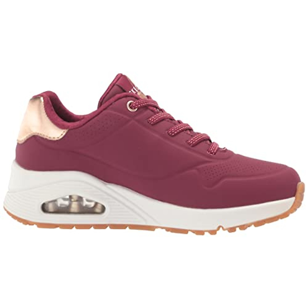 Skechers Women's UNO-Shimmer Away Sneaker, Burgundy, 7.5