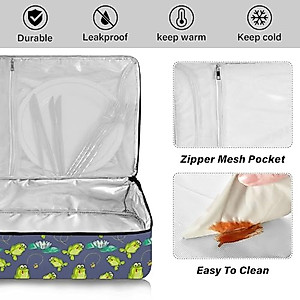 Kcldeci Insulated Thermal Food Carrier Insulated Casserole Carrier for Hot or Cold Food,Frogs Pattern Insulated Tote Bag for Potluck Cookouts Parties Picnic,Lasagna Lugger