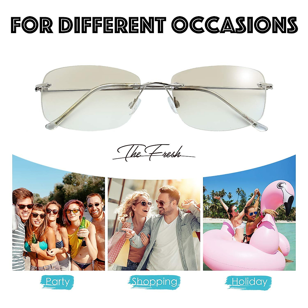 The Fresh Minimalist Small Rectangular Sunglasses Clear Eyewear - Gift Box Package (1MC-Silver, Clear, 58)