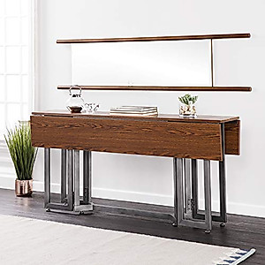 SEI Furniture Driness Drop Leaf Console to Dining Convertible Table, Dark Tobacco, Gunmetal Gray