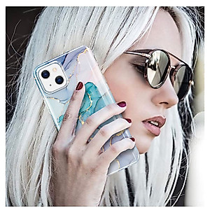 luolnh Gold Glitter Sparkle Case Compatible with iPhone 14 Plus Case Marble Design Shockproof Silicone Bumper Cover Phone Case for iPhone 14 Plus 6.7 Inch(Aqua Green/Purple)