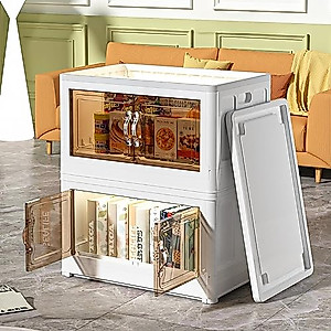 MQmaiqing Storage Box,Stackable Storage Bins,Magnetic Door Stackable Storage Bins With Lids, Electroplated Handle Plastic Storage Bins, 1 Pack Foldable Box