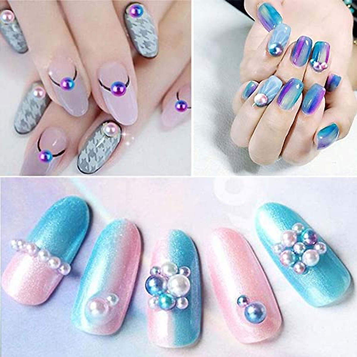 1100pcs ABS Gradient Imitation Pearls Half Round Pearls Assorted Mixed Sizes 3/4/5/6/8mm Flatback Pearl Beads DIY Material (Style 1)