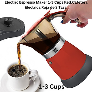 Bene Casa - Electric Espresso Maker 1-3 Cup Red, Cafetera Electrica Roja de 3 Tasa Model BC-95514.
