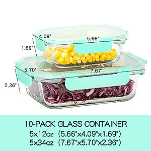 C CREST [10-Pack] Glass Food Storage Containers with Lids, Airtight, BPA Free, Meal Prep Containers for Kitchen, Home Use