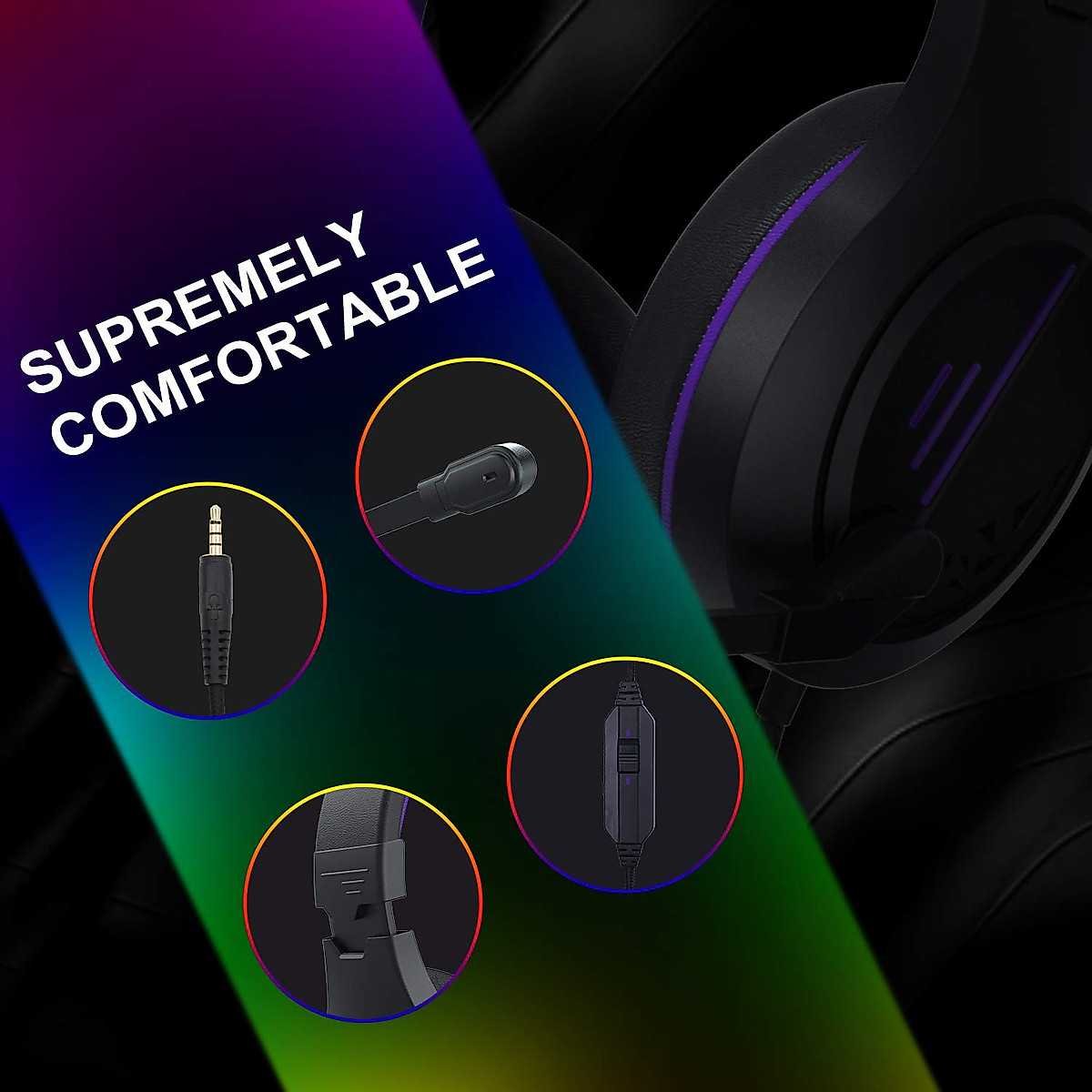 Anivia Stereo Gaming Headset for PS4, PC, Xbox One Controller, Noise Cancelling Over Ear Headphones with Mic, Soft Memory Earmuffs for Laptop/Mac/Nintendo/PS3 Games(Purple)