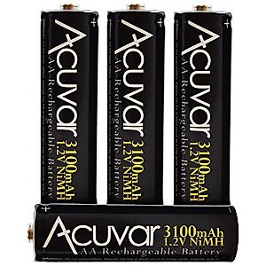 Acuvar 4 High Capacity AA Rechargeable Batteries 3100mAh NiMH