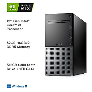 Dell XPS 8950 Desktop - Intel Core i9 12900K, 32GB DDR5 RAM, 512GB SSD + 1TB HDD, NVIDIA GeForce RTX 3060 Ti, Killer Wi-Fi 6, Liquid Cooling, Win 11 Pro - Black