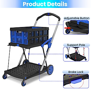 Hand Truck Dolly Foldable, 330LBS Capacity Portable Folding Hand Truck with Retractable&Adjustable Handle, Convertible Hand Cart with 4 Wheels for Heavy Duty, Collapsible Dolly Cart for Moving