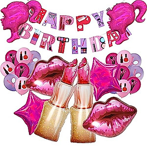 Cymylar Princess Balloon Girl Birthday Balloon Spa Girl Birthday Party Decoration Make Up Party Supplies Lip Lipstick Princess Foil Balloon