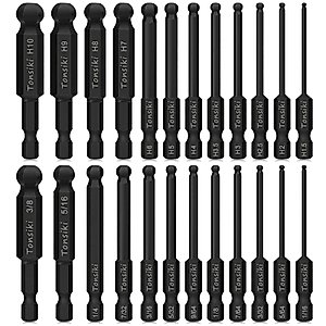 Tonsiki Ball End Hex Head Allen Wrench Drill Bit Set (24PCS Metric & SAE), Upgraded 1/4" Quick Release Shank Magnetic S2 Steel Ball End Hex Screwdriver Bit Set, Perfect for IKEA Type Furniture