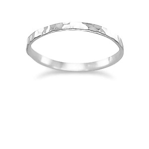 AzureBella Jewelry Hammered Sterling Silver Band Ring Polished 1.7mm Wide Stackable, Size 9