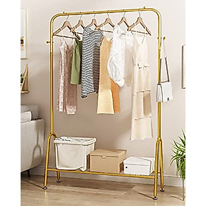 GAMNOF Gold Clothes Rack Metal Clothing Rack 1 Shelf Garment Rack for Storage and Organization of Clothes, Hats and Bags and etc