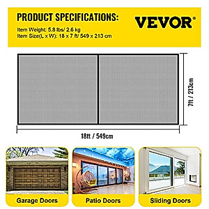 VEVOR Garage Door Screen, 18 x 7 ft for 2 Cars, 5.8 lbs Heavy-Duty Fiberglass Mesh for Quick Entry with Self Sealing Magnet and Weighted Bottom, Kids/Pets Friendly, Easy to Install and Retractable