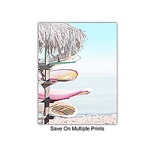 Tropical Summer Wall Art Set - 8x10 Nautical Ocean Poster Prints for Beach House Decor, Home Decoration - Cool Chic Gift - Unframed Nautical Photo Pictures - Flamingo, Palm Tree, Wave, Water