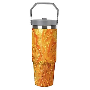 RTFGHJS Orange And Yellow Lava 30 Oz Tumbler with Handle And Flip Straw, Stainless Steel Vacuum Insulated Travel Mug, Thermal Cup for Coffee, Water, Iced Drinks, Fits Car Cup Holders (Home, Sports)