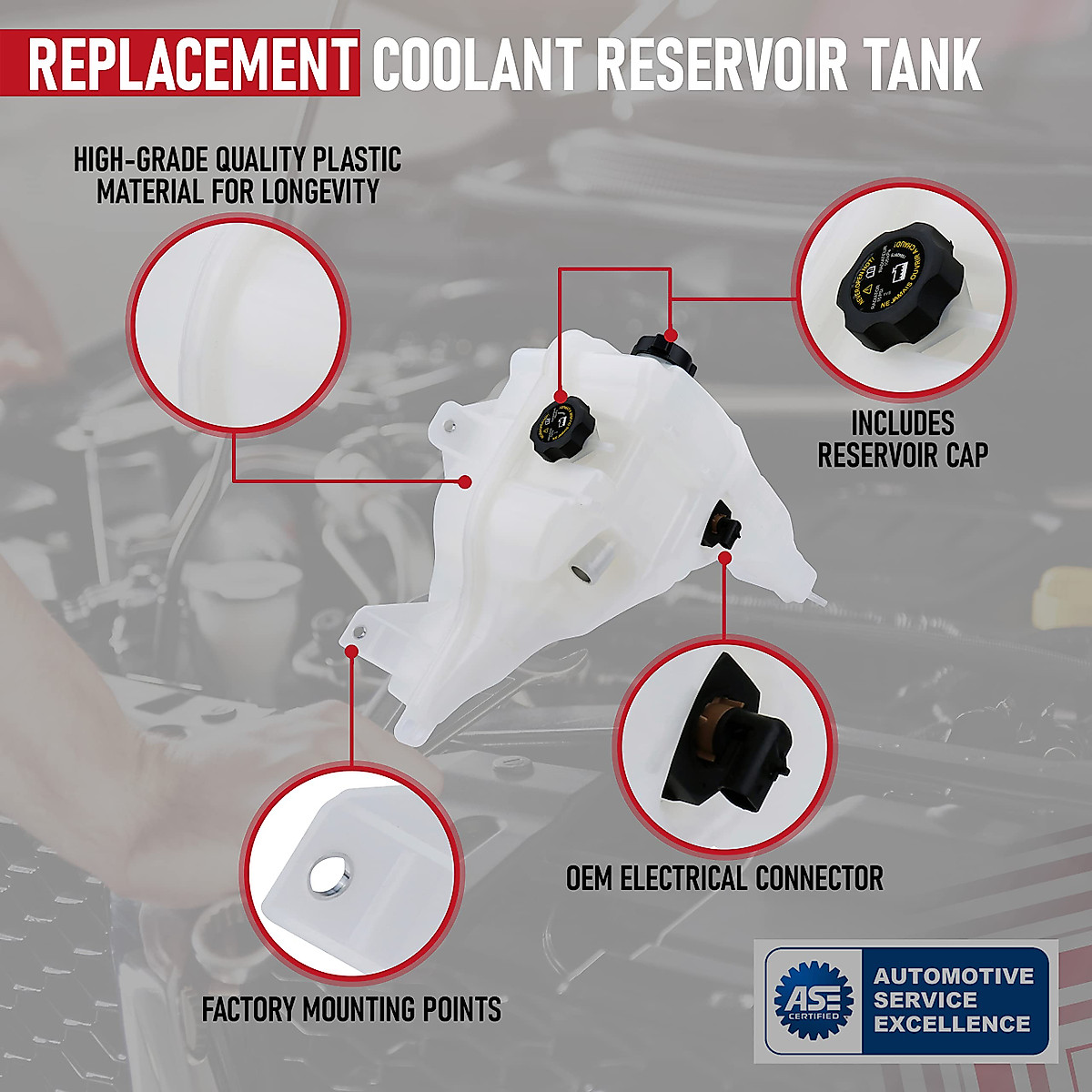 Replacement Coolant Reservoir Tank - Compatible with Freightliner Vehicles - Cascadia, Century Class, Columbia, Coronado, FLD020SD, M2 106, M2 112 - Replaces 525263005, A05-25263-006, A0533118000