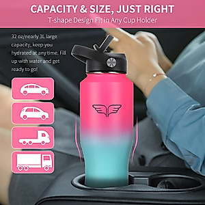 40 oz Tumbler with Straw, Insulated Water Bottle with Straw Fits in Cup Holders, Stainless Steel Travel Flask with Straw Lid Spout Cap, Leak-proof Double Wall Keep Cold for 24 Hrs, Hot for 12 Hrs