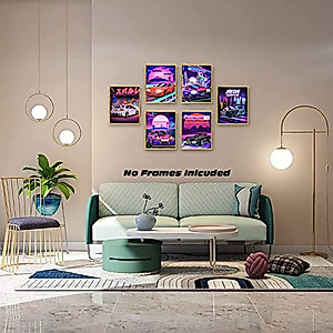 Tokyo Street Racing Wall Art Prints, Japanese Wall Art Modern Urban Neon Posters, Tokyo Skyline Mount Fuji Car Canvas Art Painting for Living Room Boys Room Wall Decor, Set of 6 - (8"x10" Unframed)