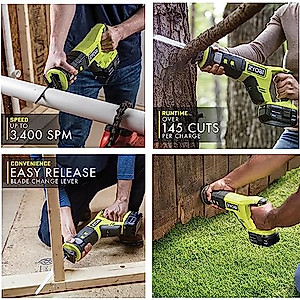 Ryobi Cordless Reciprocating Saw Bundle with 18V Reciprocating Saw, (2 each) 4.0 Ah Batteries, 18-Volt Lithium-Ion Charger, and 16 Inch Buho Tool Bag