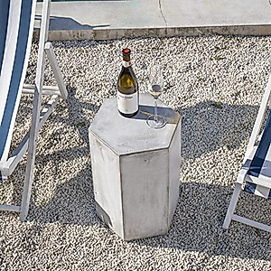 COSIEST Concrete Accent Table, Hexagon Patio Side Table 14.5''Wx20''H, Modular Design Indoor Outdoor End Table, Distressed Grey White Patina