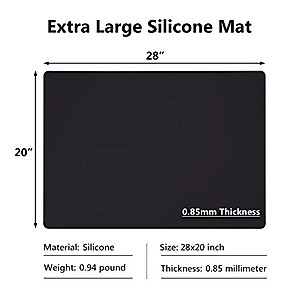 Extra Large Silicone Mats for Countertop, 28" by 20" Multipurpose Mat, Counter Table Protector, Desk Saver Pad, Placemat Nonstick Nonskid Heat-Resistant Pad, Black