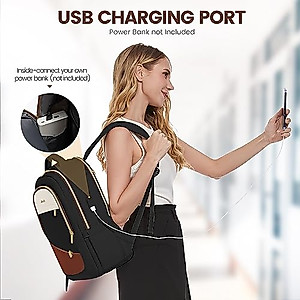 LOVEVOOK Laptop Backpack for Women, College Travel Copmputer Backpack, 17.3 Inch Work Backpacks with USB Port,Waterproof Back Pack with Laptop Compartment for Teacher Nurse,Black-White-Brown