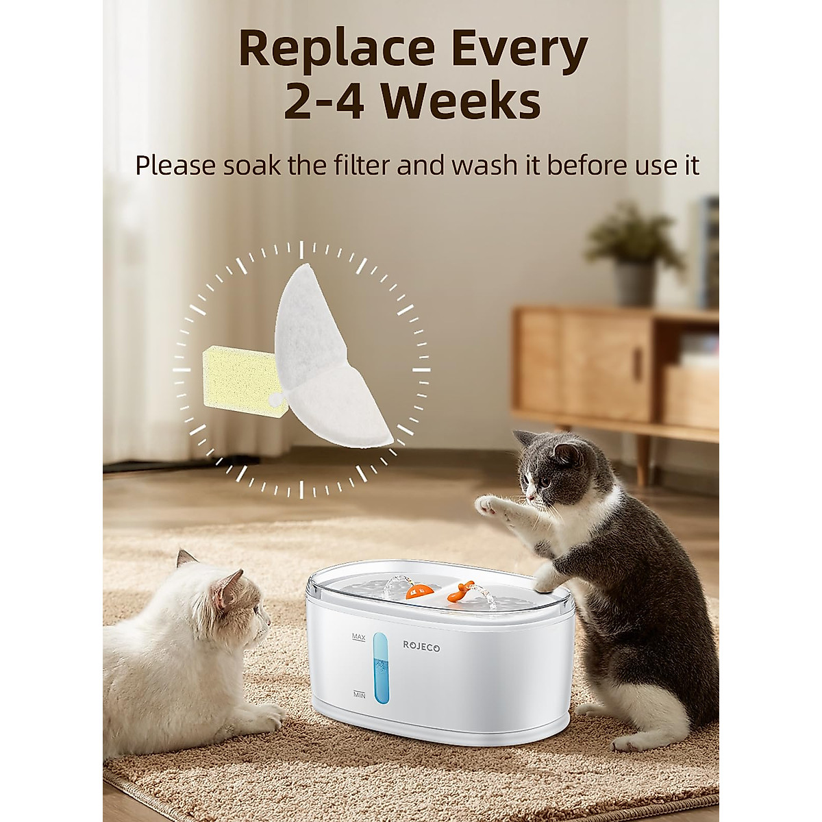 ROJECO Cat Water Fountain Pet Water Fountain Dog Water Dispenser Filters 8Packs Pet Fountain for Rojeco 2.5L Double Nozzle Pet Water Dispenser Fountain Filters