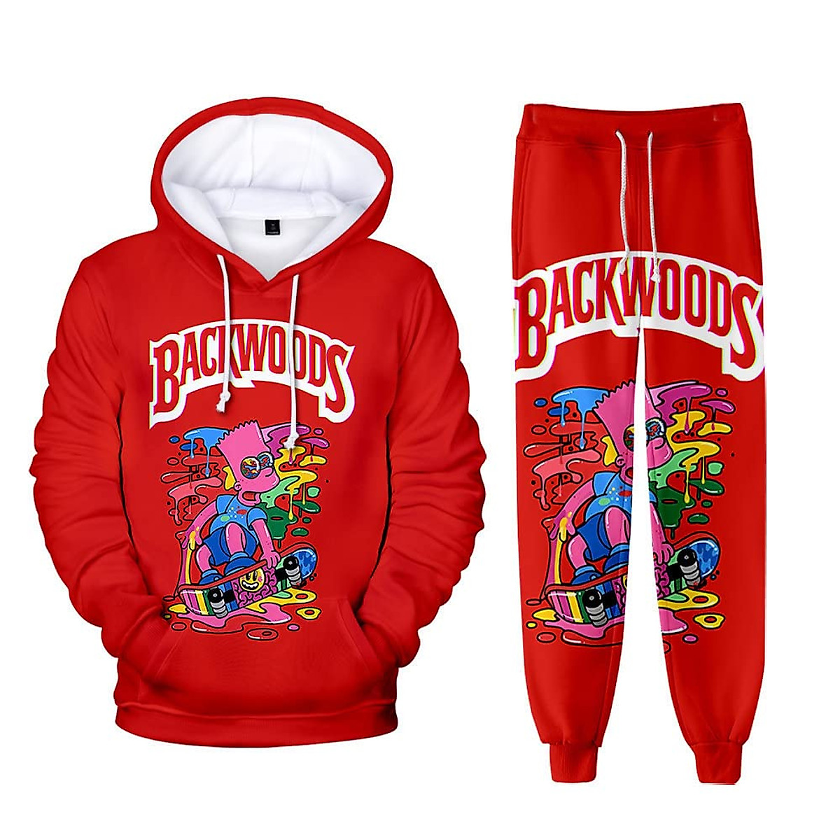 FEIRUIJI Backwoods Hoodie and Sweatpants Set 3D Printing Cartoon Backwoods Outfit for Men Women