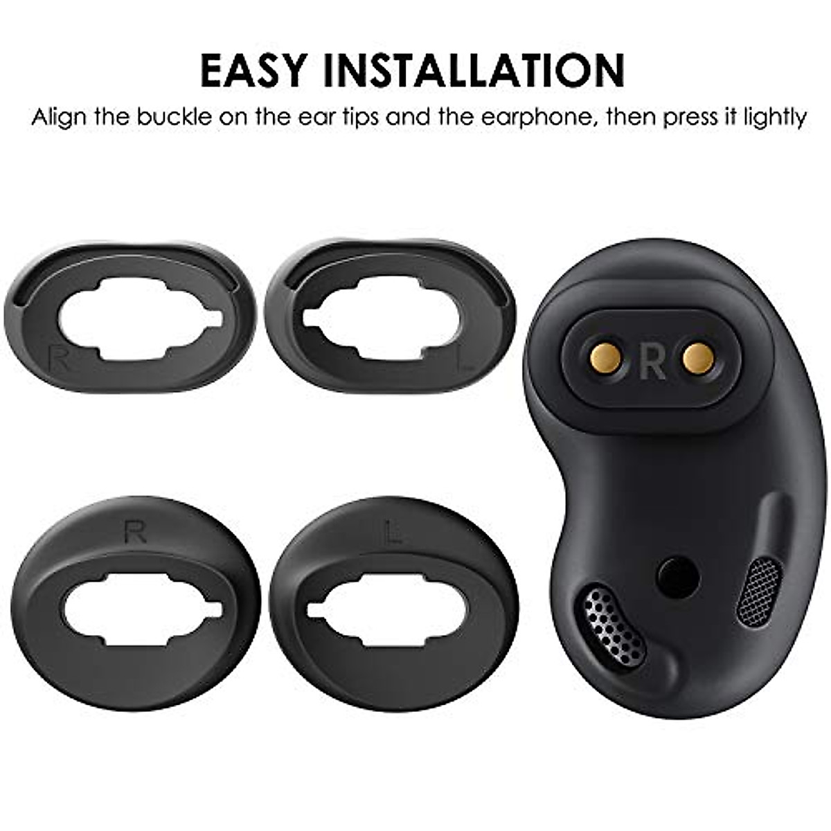 TEEMADE 6 Pairs Silicone Ear Tips Replacement Galaxy Buds Live 2020 Earbuds Accessories (Mystic Black)