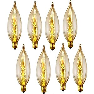 SCOMX E12 Edison Vintage Equivalent energy Incandescent Chandelier 40W 110-130V, 280 Lumen Bent Flame Tip Bulb with Candelabra Base Home Light Fixtures Decorative, Dimmable 8-Pack