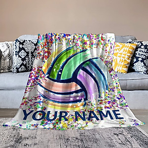 Personalized Volleyball Blanket Gifts with Name - 40"x50" Sports Throw Blanket for Adults, Kids - Colorful Soft Plush Blankets for Bed, Couch & Travel