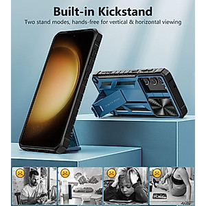 FNTCASE for Samsung Galaxy S23 Case: Military Grade Drop Protection Rugged Protective S23 5G Cell Phone Cover with Kickstand & Slide | Shockproof TPU Matte Textured Sturdy Bumper Cases 6.1'' - Blue