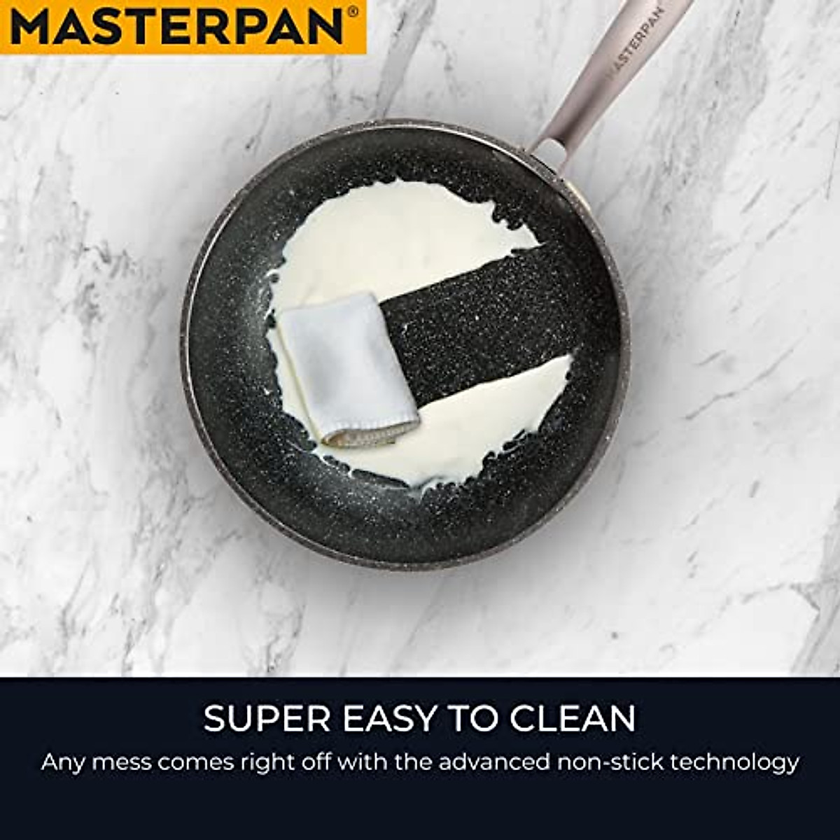 MasterPan Granite Ultra Non-Stick Cast Aluminum Sauce Pan with Glass Lid, 7", Black